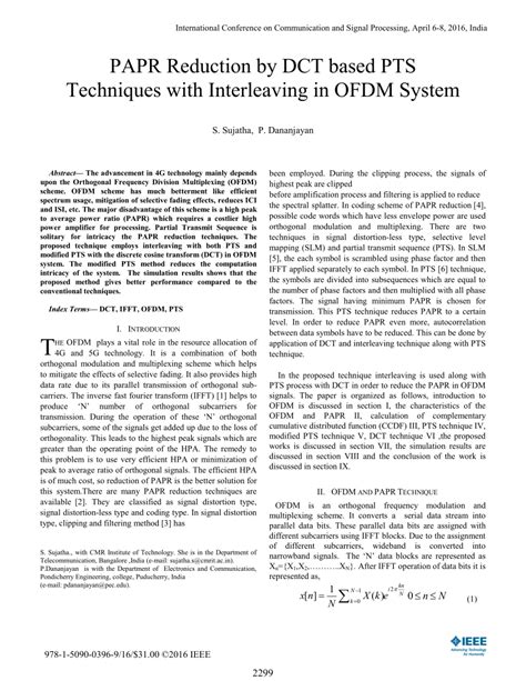 Pdf Papr Reduction By Dct Based Pts Techniques With Interleaving In Ofdm System