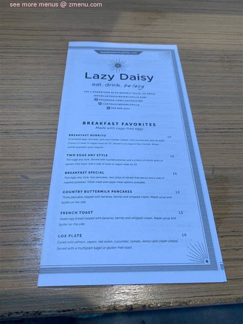Online Menu Of Lazy Daisy Restaurant Beverly Hills California 90211