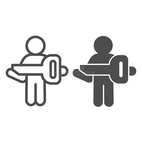 Man With Big Key Line And Solid Icon Design Recruitment Concept Vector Graphics Stock Vector