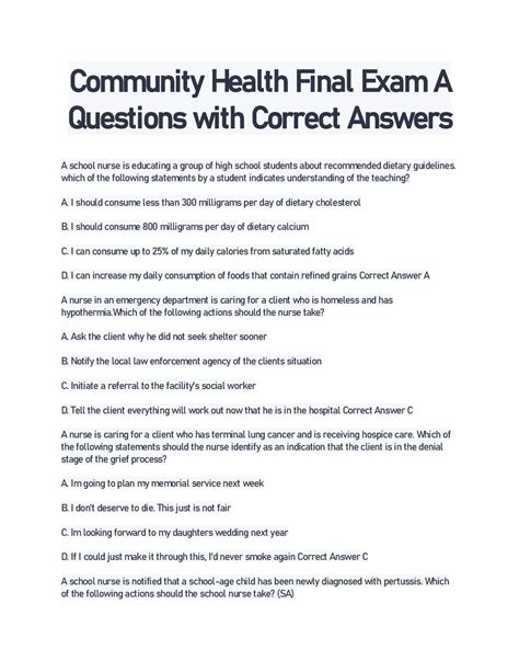 Community Health Final Exam A Questions With Correct Answers Browsegrades