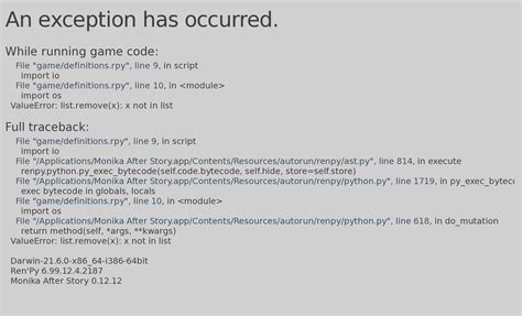 An Exception Has Occurred Error After Opening Monika After Story