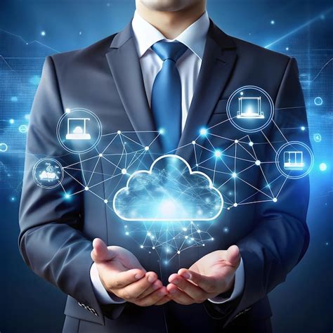 Premium Photo Businessman Holding Cloud Computing Online Connecting To Big Data