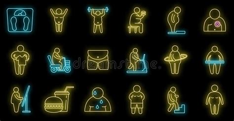 Overweight People Icons Set Vector Neon Stock Vector Illustration Of Line Mass 297195348