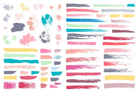 스트로크 스팟 파스텔 블드를 설정합니다 브러시 펜 마커 분필 벡터 고민 그런 지 현대 질감 브러시 스트로크입니다 드라이 브러쉬 손으로 그린 벡터 개체 그룹에 대한 스톡 벡터