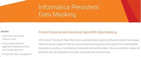 Informatica Persistent Data Masking Pricing Features And Details In