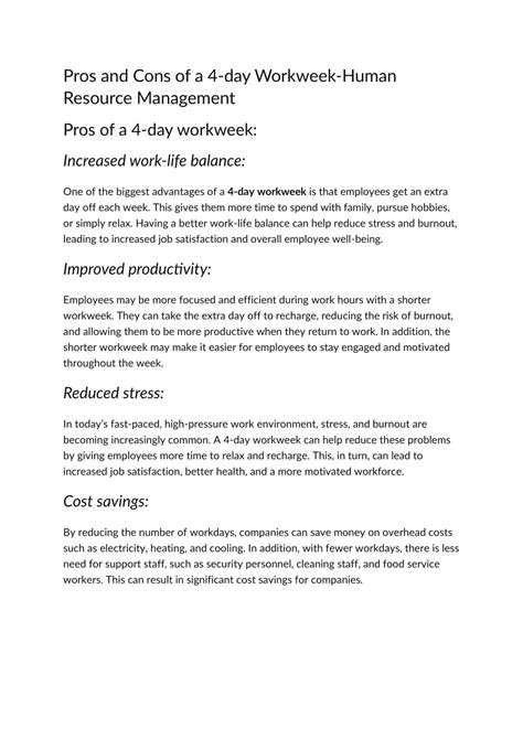 PPT - Human Resource Management and the Four Day Workweek Pros and Cons PowerPoint Presentation ...