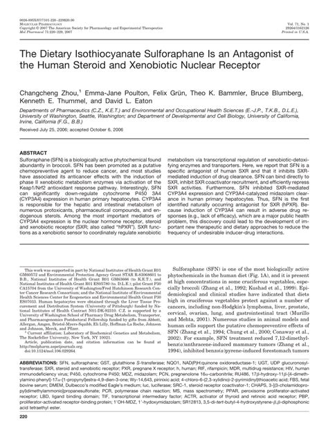 Pdf The Dietary Isothiocyanate Sulforaphane Is An Antagonist Of The Human Steroid And