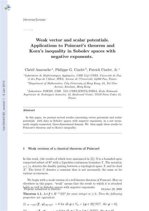 Pdf Weak Vector And Scalar Potentials Applications To Poincarés