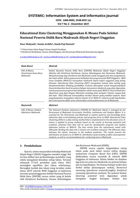 Pdf Educational Data Clustering Menggunakan K Means Pada Seleksi Penerimaan Peserta Didik Baru