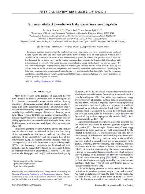 Pdf Extreme Statistics Of The Excitations In The Random Transverse