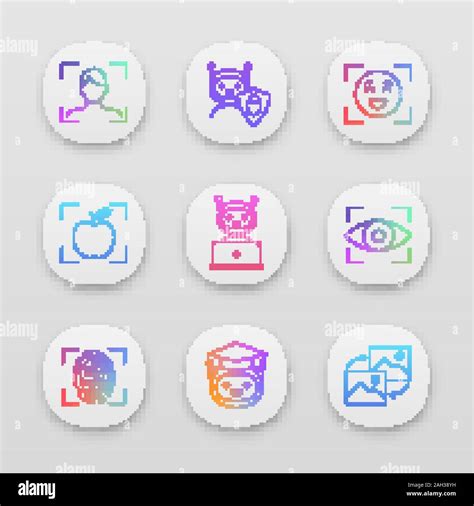 Machine Learning App Icons Set Artificial Intelligence Chatbot Face