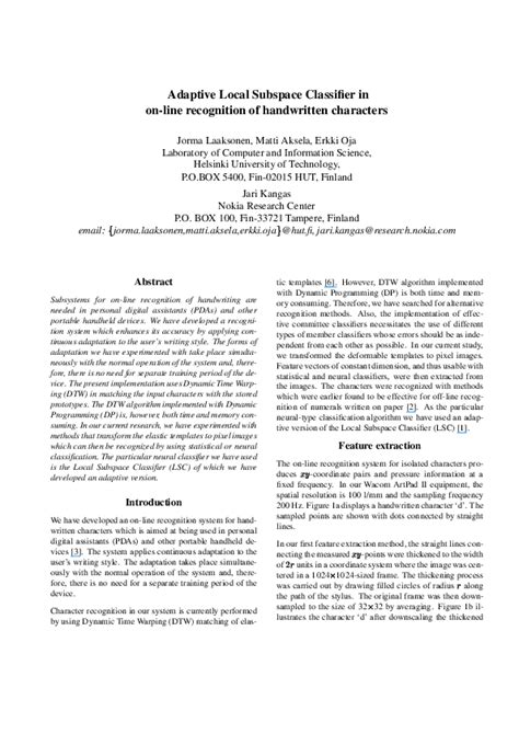 Pdf Adaptive Local Subspace Classifier In On Line Recognition Of