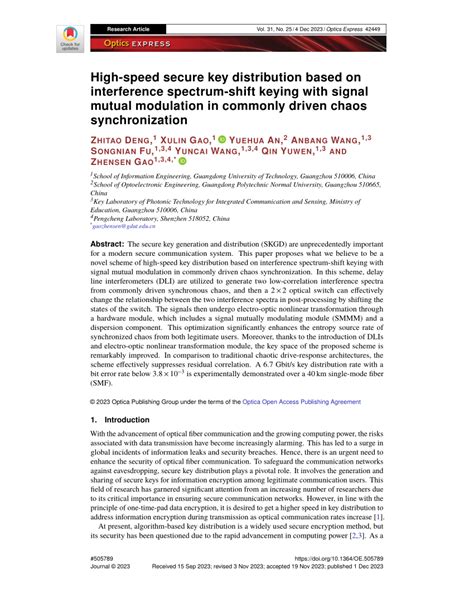 pdf high speed secure key distribution based on interference spectrum