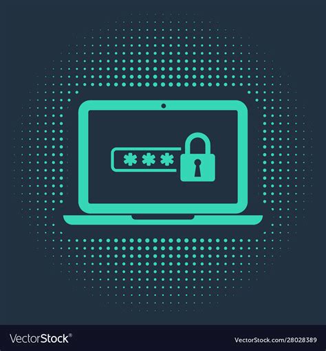 Green Laptop With Password Notification And Lock Vector Image