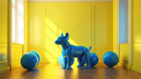 3d 렌더링된 파란색 풍선 개가 있는 노란색 방 파란 풍선 배경 개 배경 노란 배경 이미지 Hd 파란 풍선 개 노란
