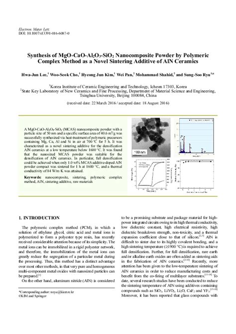 Pdf Synthesis Of Mgo Cao Al2o3 Sio2 Nanocomposite Powder By Polymeric