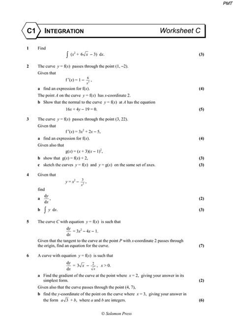 C1 Integration Questionspdf For Engineering Students Pdf