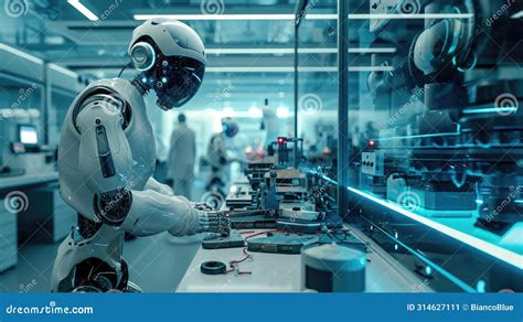A High Tech Robotics Lab Engineers Working On Advanced Ai Machines Resplendent Stock Image