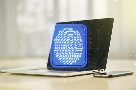 Premium Photo Multi Exposure Of Abstract Creative Fingerprint Illustration On Modern Laptop