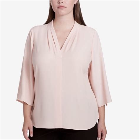 Calvin Klein Tops Calvin Klein Pleated Vneck Rolltap Sleeve Top
