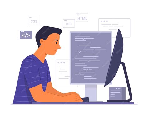 Premium Vector Programmer Man Process Coding For Software Development Concept Illustration