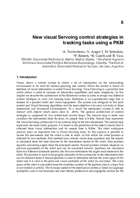 pdf new visual servoing control strategies in tracking tasks using a pkm