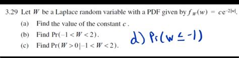 solved 3 29 let w be a laplace random variable with a pdf