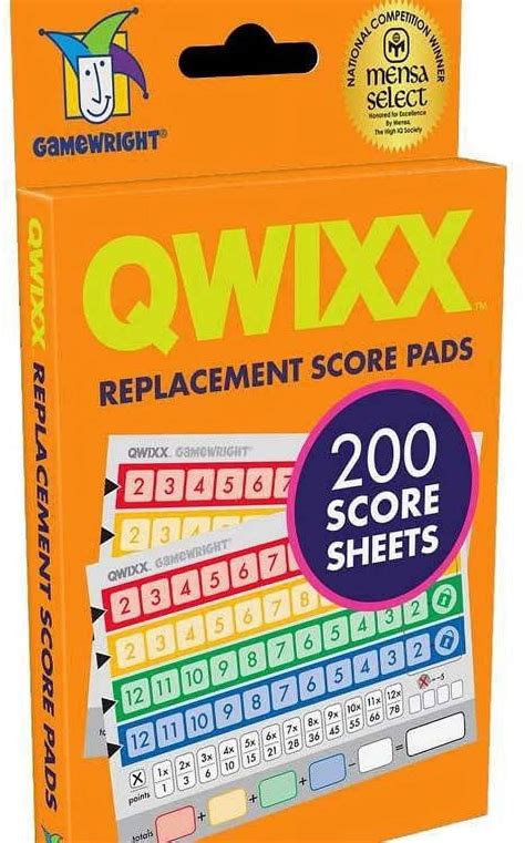 Qwixx Game Pack Of 200 Standard Replacement Scorecards Pads