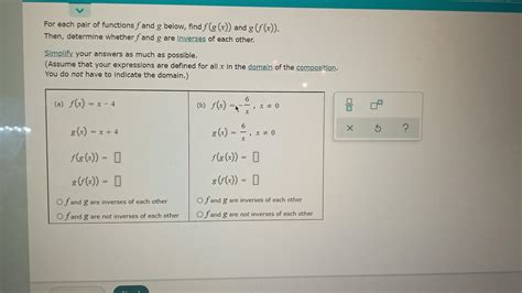 solved for each pair of functions f and g below find