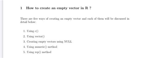 Solved How To Create An Empty Vector In R There Are Five Ways Of