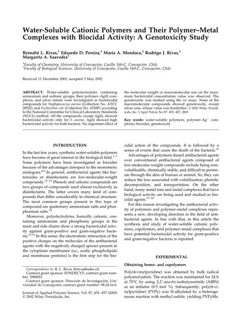 Pdf Water‐soluble Cationic Polymers And Their Polymer Metal Complexes