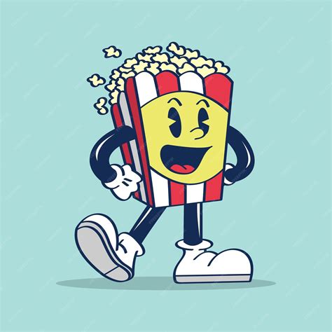 만화 속 팝콘 캐릭터가 카메라에서 멀어지고 있습니다 프리미엄 벡터