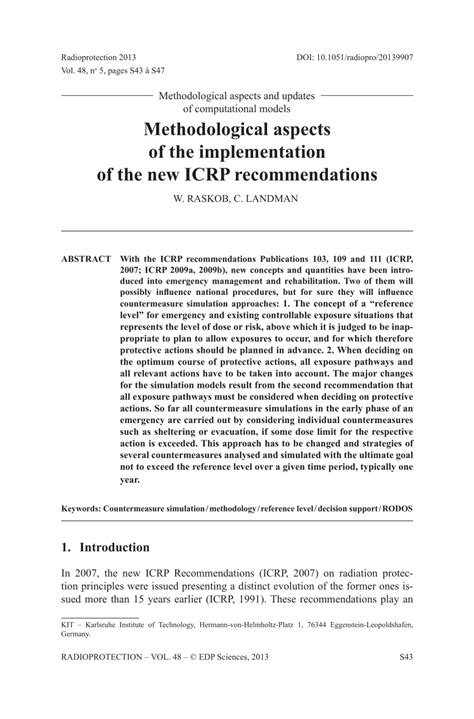 Pdf Methodological Aspects Of The Implementation Of The New Icrp Recommendations