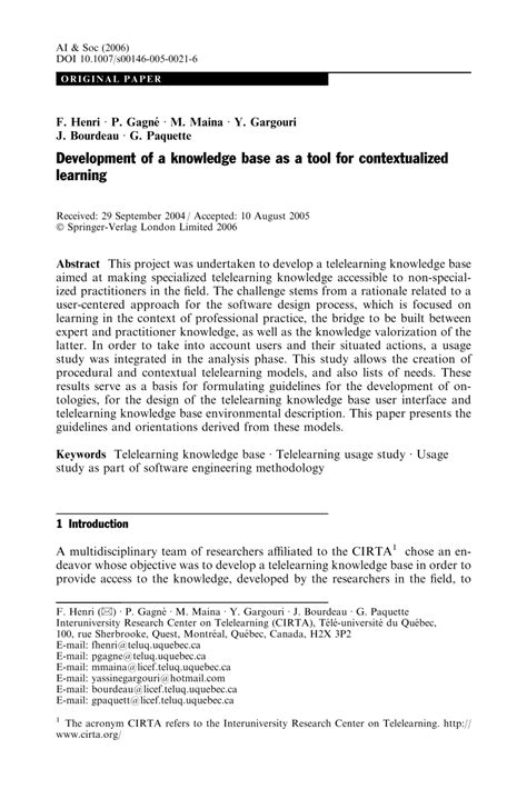 Pdf Development Of A Knowledge Base As A Tool For Contextualized Learning
