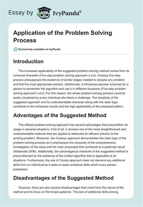 Application Of The Problem Solving Process 361 Words Essay Example