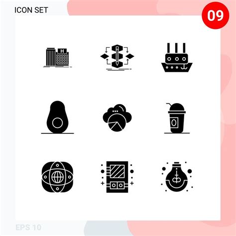 Set Of 9 Modern Ui Icons Symbols Signs For Reporting Food Model Avocado Steamship Editable
