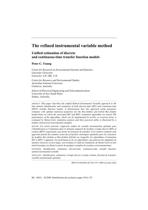 Pdf Young Pc The Refined Instrumental Variable Method Unified