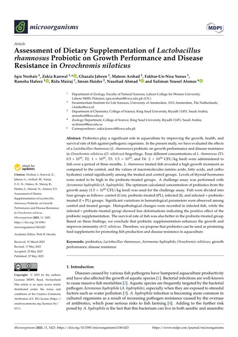 Pdf Microorganisms Assessment Of Dietary Supplementation Of Lactobacillus Rhamnosus Probiotic