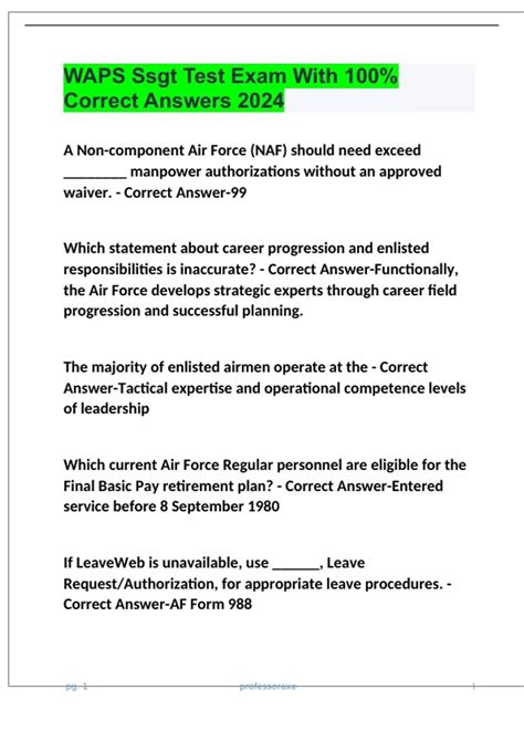 Waps Ssgt Test Exam With 100 Correct Answers 2024 Waps Ssgt Stuvia Us