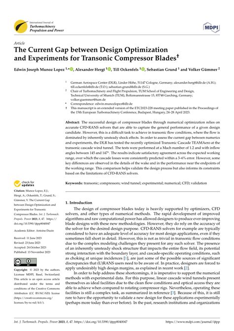 Pdf The Current Gap Between Design Optimization And Experiments For Transonic Compressor Blades