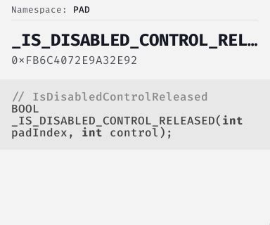 IsDisabledControlReleased FiveM Natives Cfx Re Docs