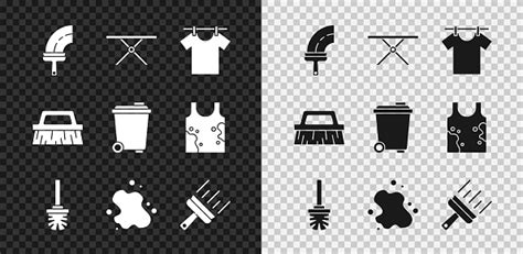 창문 다리미판 옷 건조 변기 브러시 엎질러진 물 브러시 청소 및 쓰레기통 아이콘용 고무 클리너를 설정합니다 벡터 가사 집안일에 대한 스톡 벡터 아트 및 기타 이미지 Istock