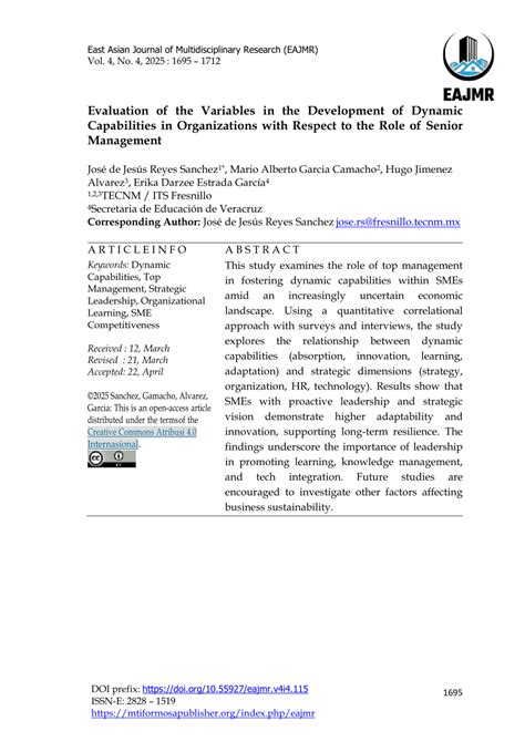 Pdf Evaluation Of The Variables In The Development Of Dynamic Capabilities In Organizations