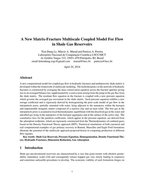Pdf A New Matrixfracture Multiscale Coupled Model For Flow In Shale