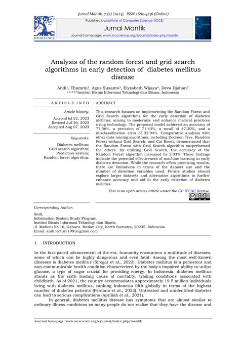 Pdf Analysis Of The Random Forest And Grid Search Algorithms In Early