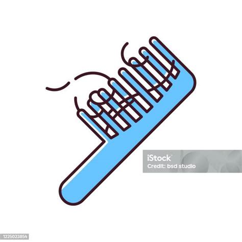 헤어 브러시 Rgb 색상 아이콘입니다 머리 가닥으로 빗어주세요 탈모 문제 피부과 문제 숱이 머리를 떨어지는 스트레스 증상 탈모증과 대머리 격리 벡터 일러스트레이션 개념에