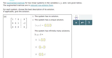 Solved Two Augmented Matrices For Two Linear Systems In The Chegg Com