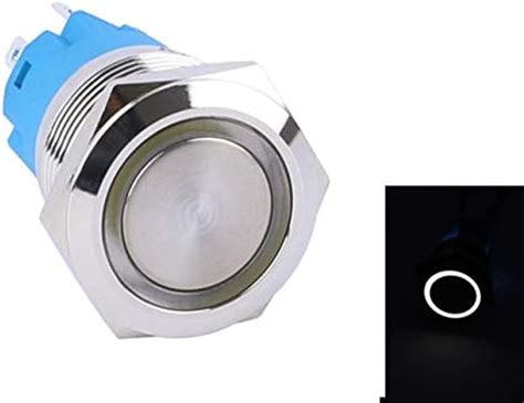 RDR STORE Big Size Waterproof Flat Round Stainless Steel Metal Push Button Switch LED Light