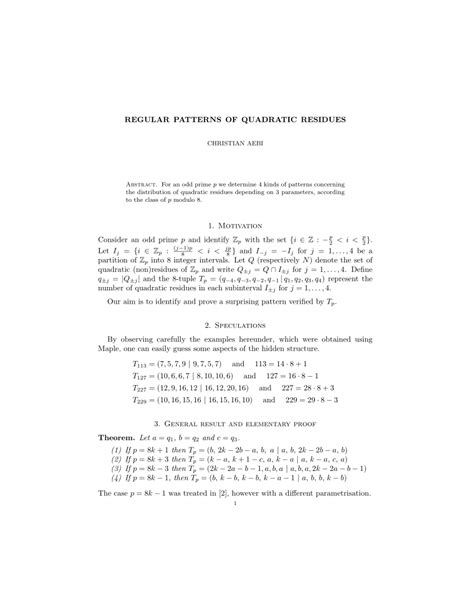 Pdf Regular Patterns Of Quadratic Residues