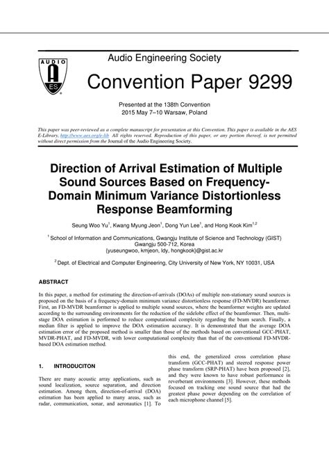 Pdf Direction Of Arrival Estimation Of Multiple Sound Sources Based On Frequency Domain